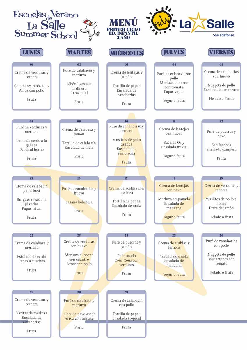 MENÚ ESCOLAR - Colegio La Salle San Ildefonso